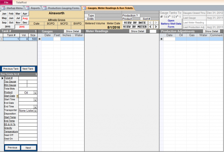 Gauges Meter Readings Run Tickets - Production Systems