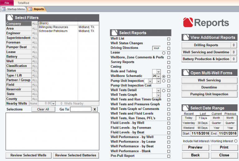 Reports Menu - Production Systems